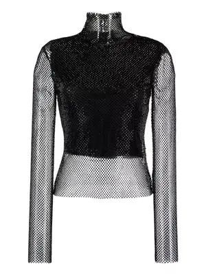 SPORTMAX Rhinestone-Embellished Mesh Top