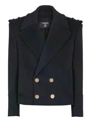 Balmain Cropped Reefer Jacket Blue