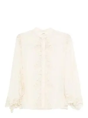 Chloé Fluid Silk Georgette Blouse With Lace - White