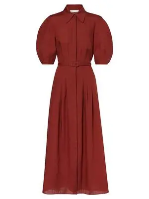Gabriela Hearst Maude Belted Linen Shirt Dress - Red