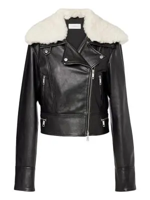 Sportmax Shearling-trimmed Leather Jacket - Black