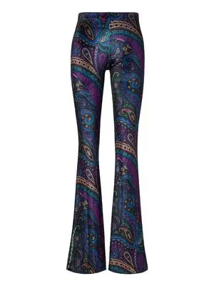 Etro Printed High-rise Velvet Flared Pants - Blue