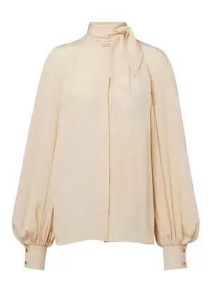 Loro Piana Valmy Tie-neck Silk Blouse - Beige