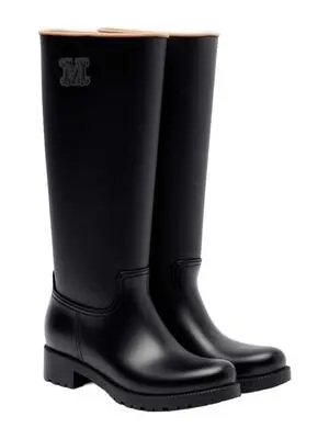 Max Mara Monogram Rubber Rain Boots - Black