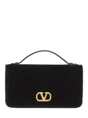Valentino Garavani VLOGO Signature Suede Wallet With Chain Strap Black/cream/blue