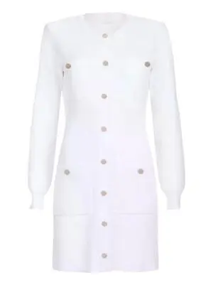 Liu Jo Padded-shoulder Buttoned Dress - 10701 White Wool