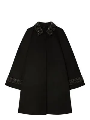 Marina Rinaldi Virgin Wool Sparkling-detail Overcoat - Black