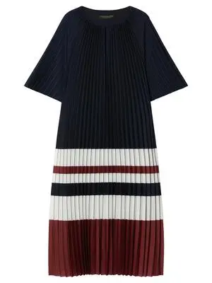 Marina Rinaldi Striped Pleated Midi Dress - Red