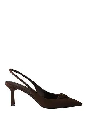 Prada Triangle-logo Suede Slingback Pumps - Brown