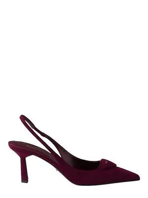 Prada Triangle-logo Suede Slingback Pumps - Burgundy