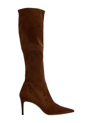 STUART WEITZMAN Power Suede Stiletto Knee Boots Deep Coffee