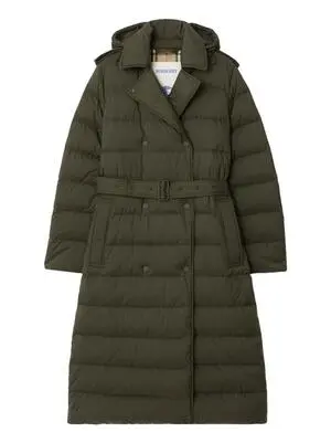 Burberry Long Nylon Hooded Puffer Coat - Shale Green