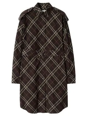 Burberry Check Cotton Flannel Shirt Dress - Truffle Brown