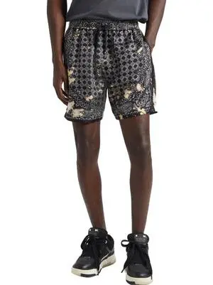 Amiri Bleach Bandana Silk Drawstring Shorts - Black