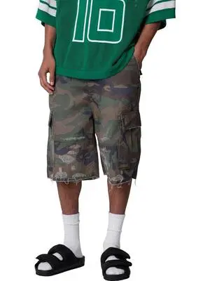 Mnml Baggy Distressed Cargo Shorts - Washed Camo