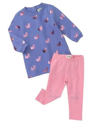HATLEY Little Kitties Dress & Leggings Set - Purple