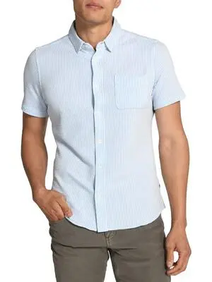 7 Diamonds Keaton Stripe Seersucker Short Sleeve Button-up Shirt - Blue