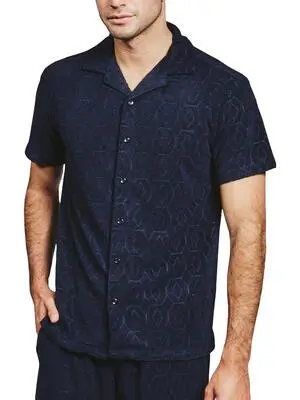 7 Diamonds Ponce Terry Cloth Camp Shirt - Navy