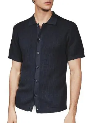 7 Diamonds Nash Knit Short Sleeve Button-up Shirt - Navy