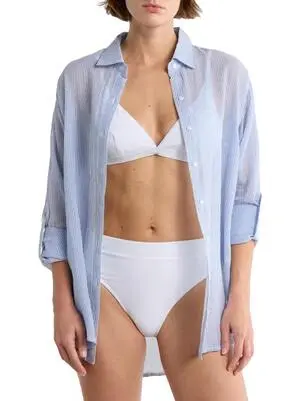 Elan Stripe Cover-up Shirt - Blue White Stripe/heart