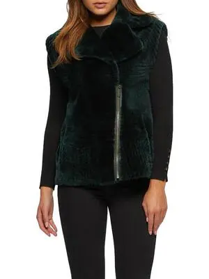 Gorski Genuine Shearling Zip Vest With Grooved Pattern - Emerald
