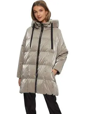 Gorski Quilted Parka With Genuine Shearling Hood Trim - Greige