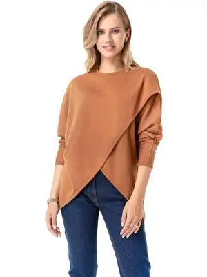 ACCOUCHEE Let Loose Crossover Long Sleeve Maternity/nursing Knit Top - Toffee