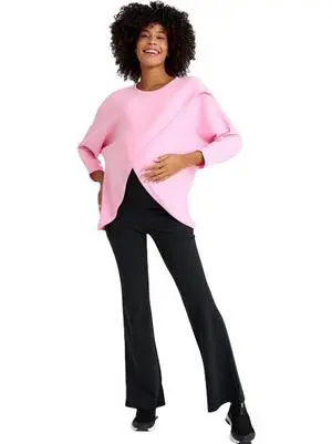ACCOUCHEE Crossover Long Sleeve Maternity/nursing Knit Top - Light Pink