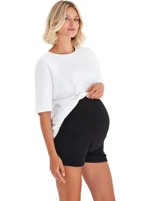 ACCOUCHEE Foldover Waistband Maternity Shorts - Black