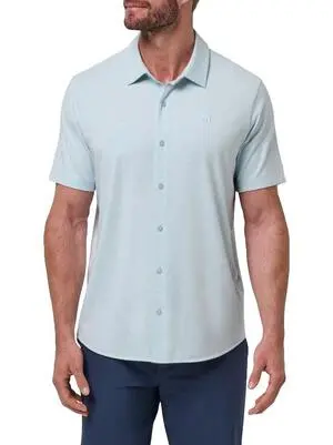 Travis Mathew Shore Of It Geo Print Short Sleeve Button-up Knit Shirt - Azzurro
