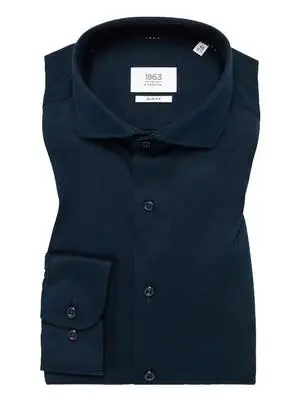 1863 BY ETERNA Jersey Slim Fit Dress Shirt - Navy