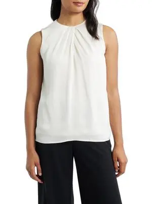Anne Klein Pleated Neck Top White Dove