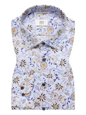 1863 BY ETERNA Slim Fit Floral Non-iron Cotton Twill Dress Shirt - Light Blue