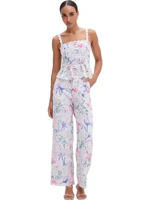 PatBO Amaryllis Embroidered Straight Leg Pants - Light Blue