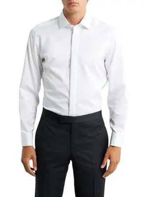 1863 BY ETERNA Luxury Covered Placket Non-iron Dress Shirt - White
