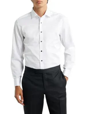 1863 BY ETERNA Luxury Black Tie Slim Fit Dress Shirt - White