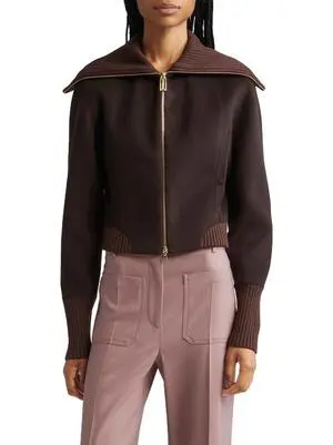 Victoria Beckham Double Face Wool And Cashmere Bomber Jacket Dark Chocolate/coco
