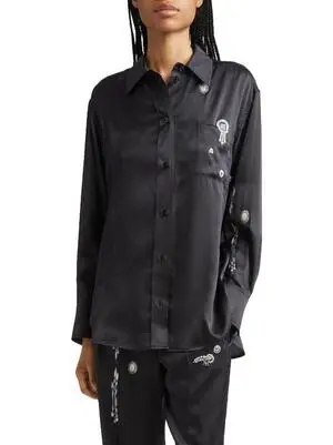 Victoria Beckham Crystal Print Silk Pajama Shirt - Black