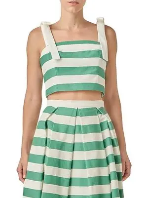 English Factory Striped Tie Strap Crop Tank - Green/white