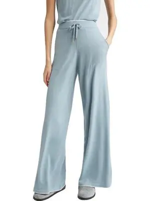 Eleventy Merino Wool Wide-leg Trousers - 172-01 Aqua And Whit