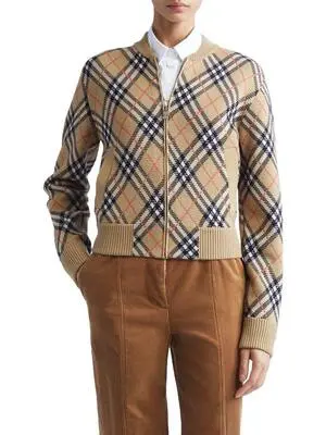 Burberry Check Jacquard-knit Sweater Jacket - Sand Ip Check