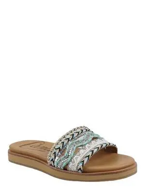 CANDIE'S Woven Embellished Slide Sandals - Mint Fabric