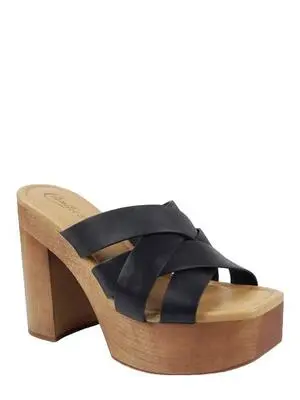 CANDIE'S Marlie Platform Slide Sandal - Black Leather
