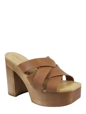 CANDIE'S Marlie Platform Slide Sandal - Tan Leather