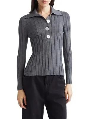 NACKIYE Sugarman Rib Wool Polo Sweater - Anthracite