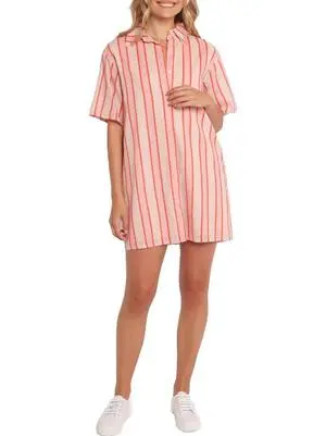 PETAL & PUP Cotton Mini Shirtdress - Pink Stripe