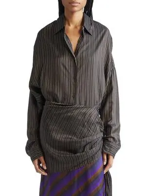 Dries Van Noten Casia Stripe Oversized Cupro Cocoon Shirt - Brown