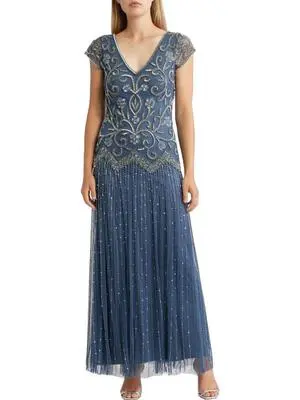 Pisarro Nights Beaded Chiffon Gown - Grey