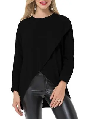 ACCOUCHEE Let Loose Crossover Long Sleeve Knit Top - Black