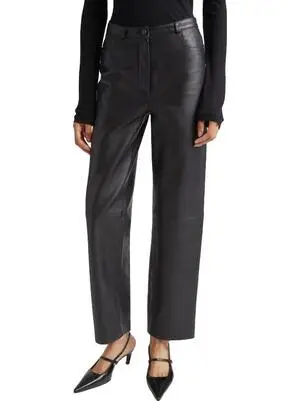 Loulou De Saison Cobe Lambskin Leather Straight Leg Trousers - Black